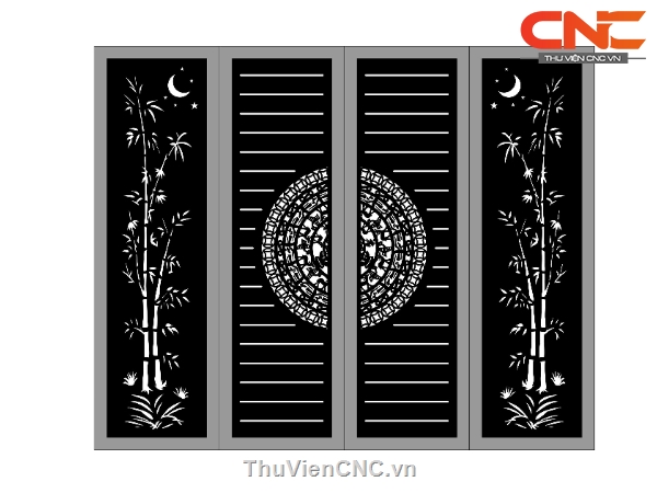 Cổng 4 cánh trống đồng trúc cnc dxf