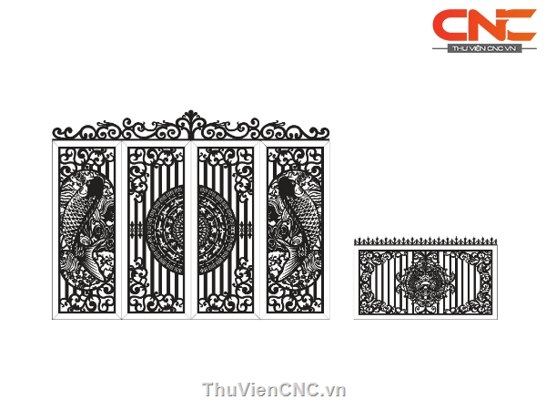 File cnc cổng 4 cánh cá chép và hàng rào