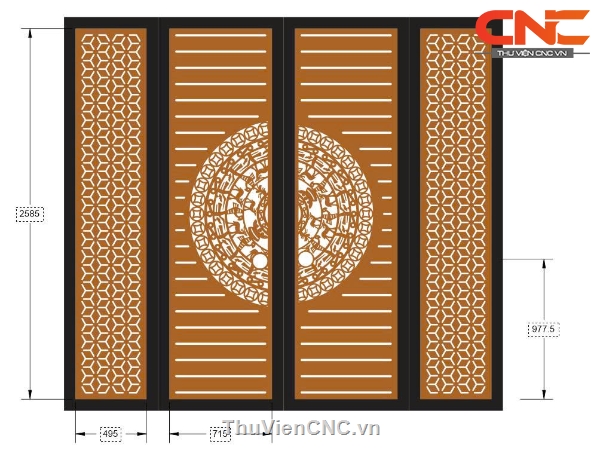Model cnc cổng 4 cánh trống đồng autocad