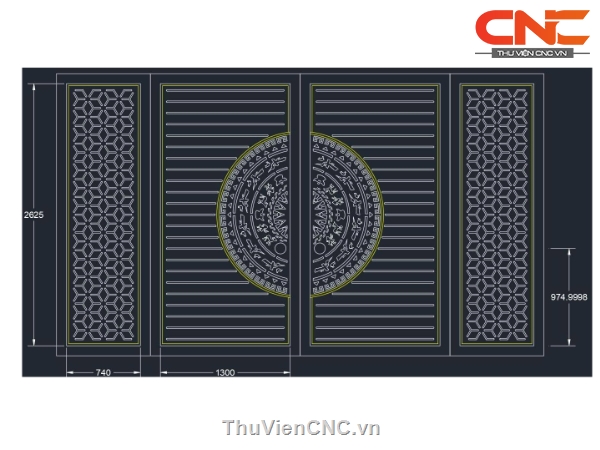 Model cnc cổng 4 cánh trống đồng dxf cắt đẹp